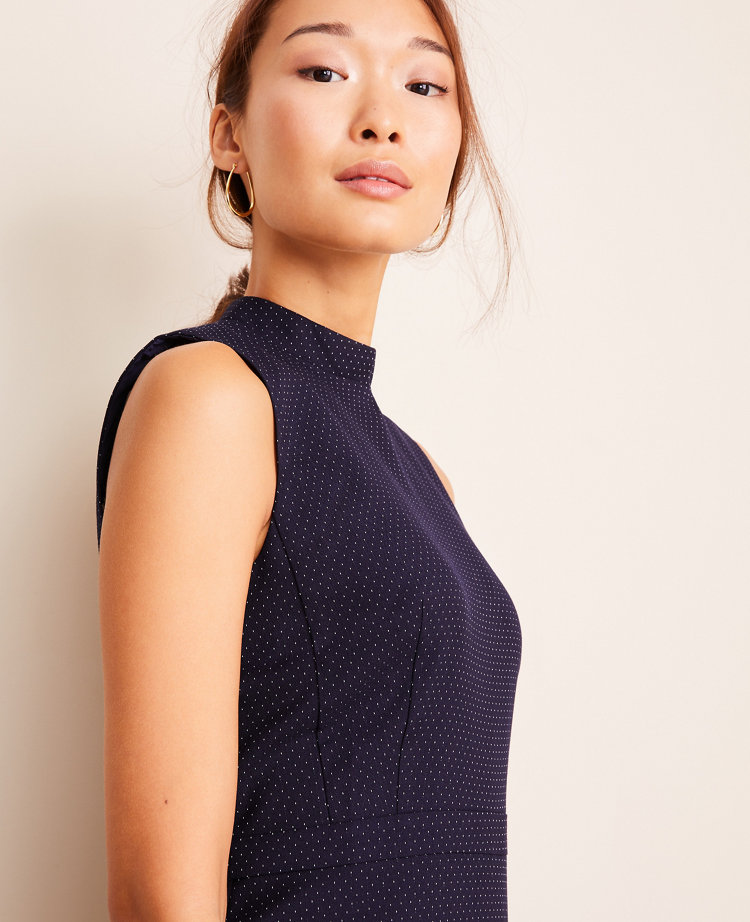 The Mock Neck Sheath Dress in Pindot
