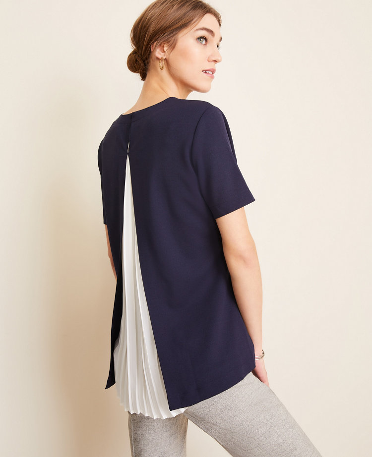 Back Pleat Mixed Media Top
