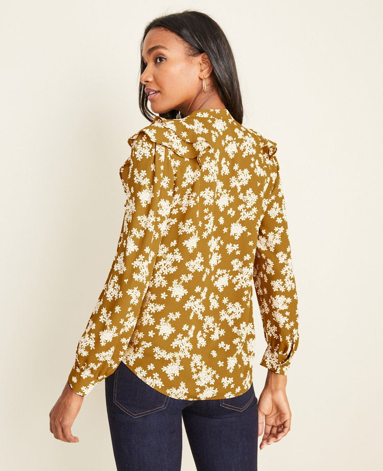 Petaled V-Neck Ruffle Popover Blouse