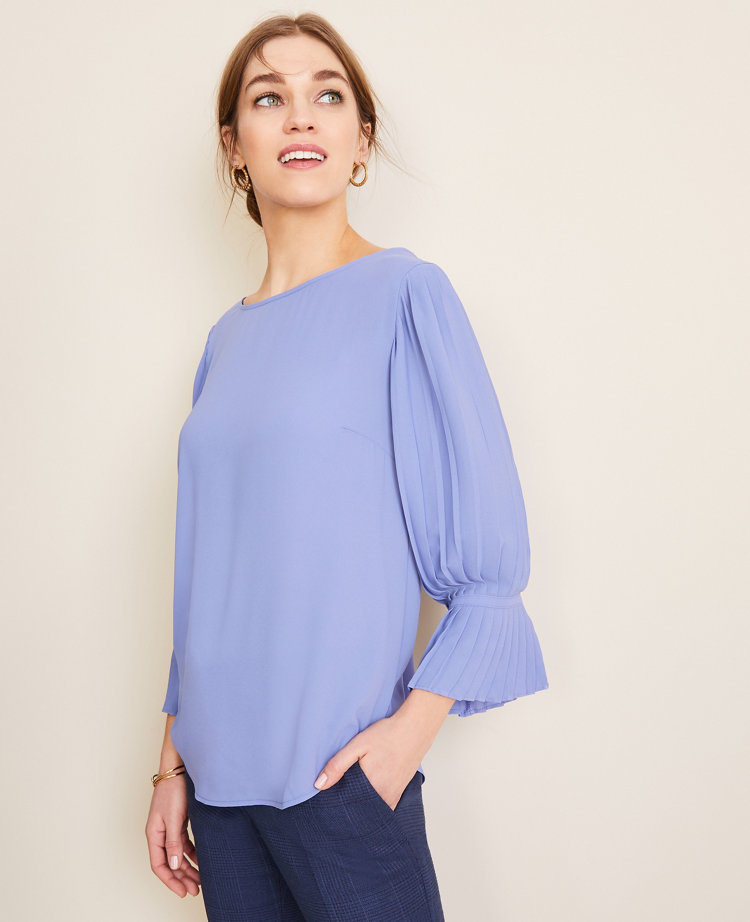 Pleated Sleeve Boatneck Top
