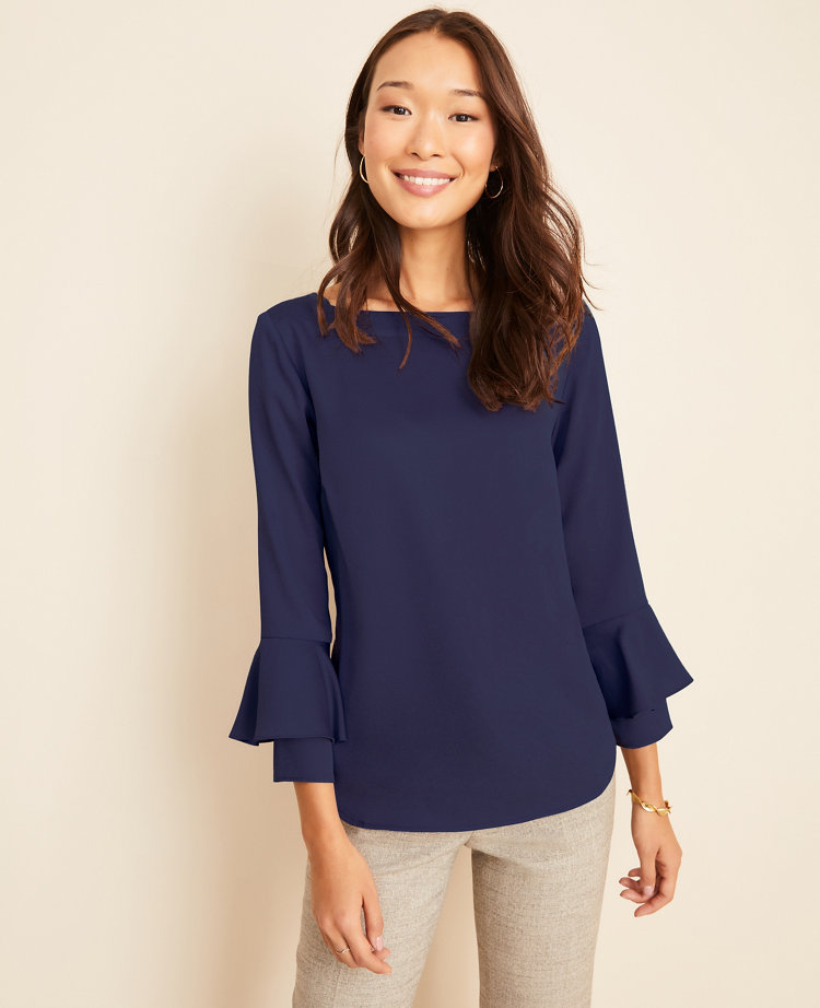 Flounce Cuff Boatneck Blouse