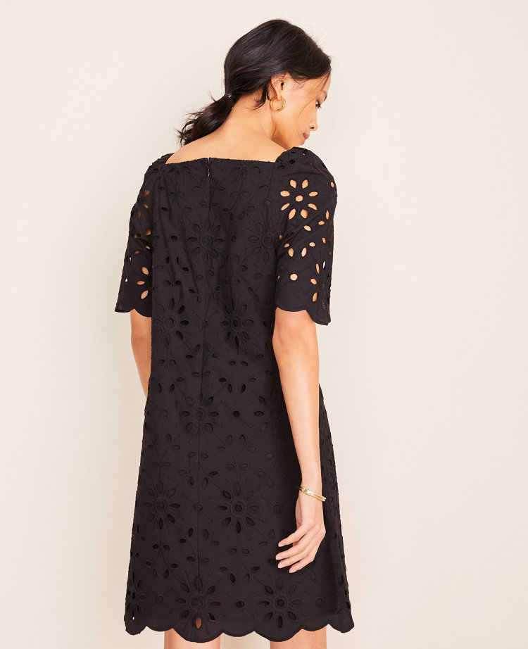 Floral Eyelet Square Neck Shift Dress