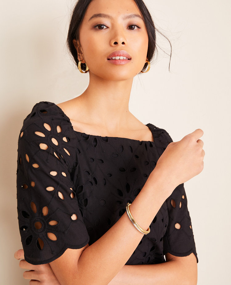 Floral Eyelet Square Neck Shift Dress