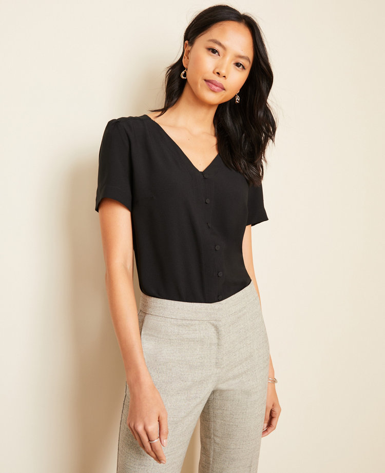 Petite Covered Button Puff Sleeve Top