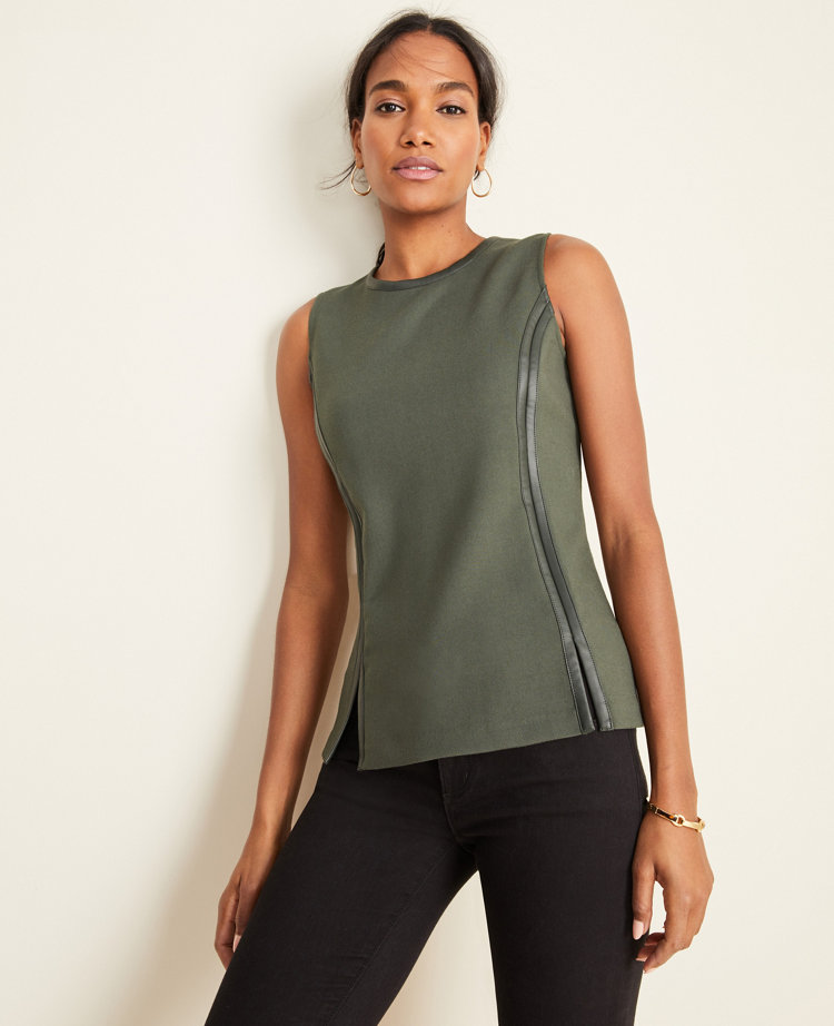 Petite Faux Leather Trim Shell