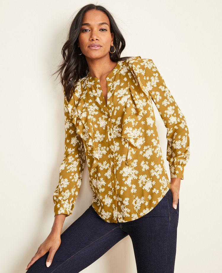 Tall Petaled V-Neck Ruffle Popover Blouse