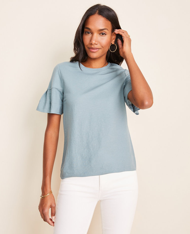 Pleated Ruffle Sleeve Tee
