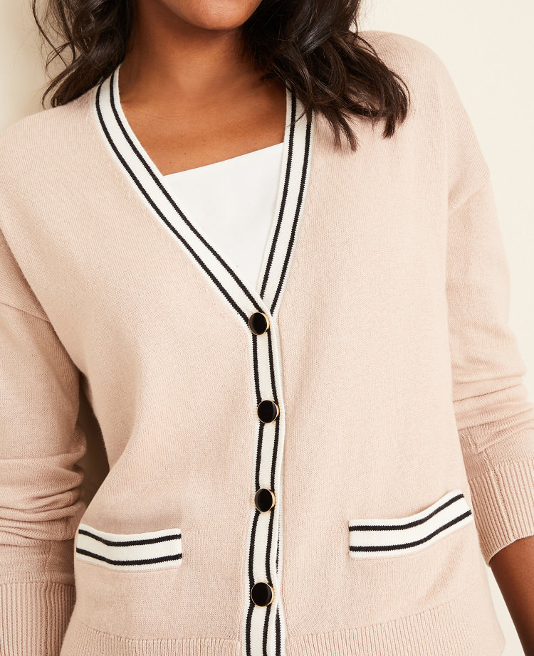Tipped Cropped V-Neck Cardigan