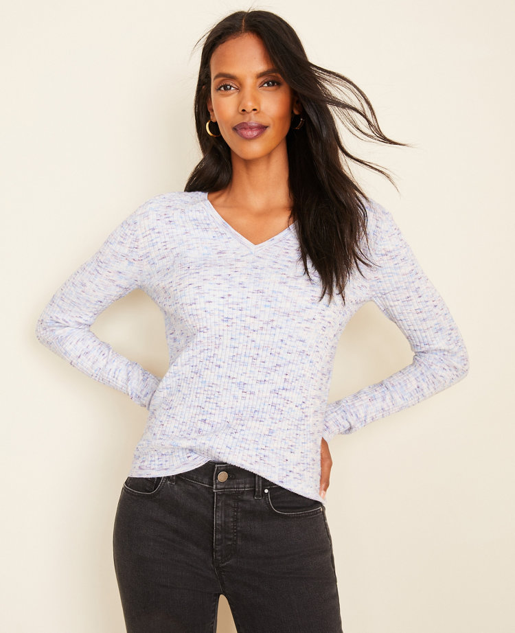 Flecked Ribbed V-Neck Sweater