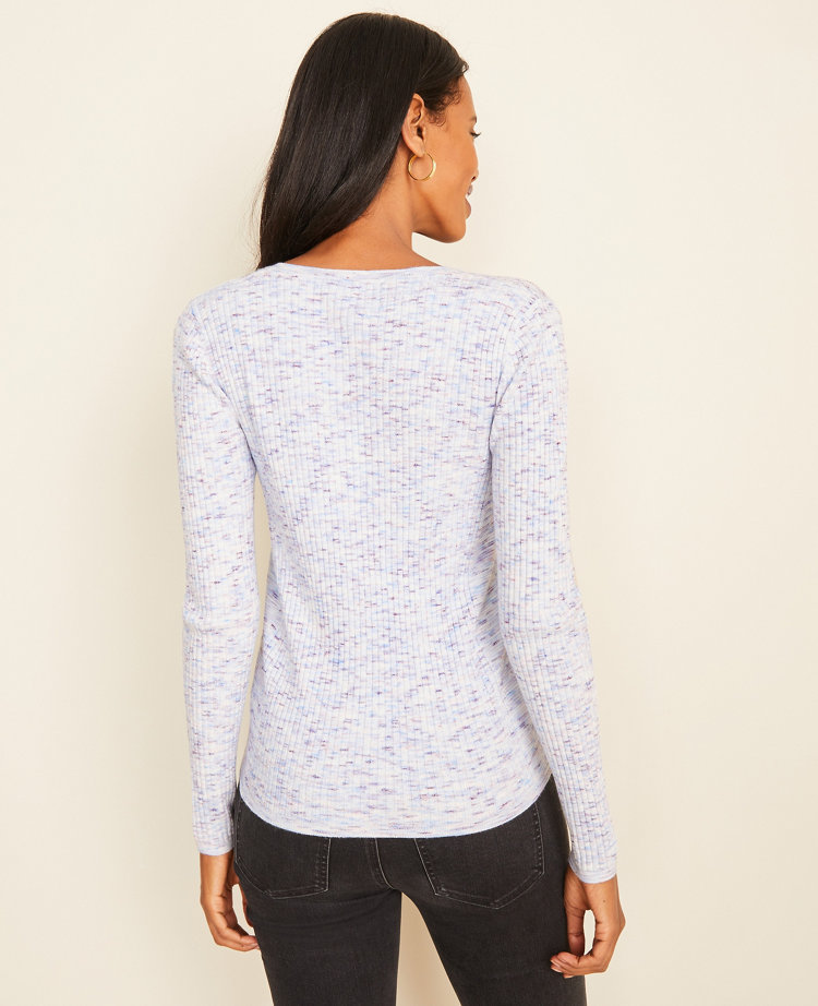 Flecked Ribbed V-Neck Sweater
