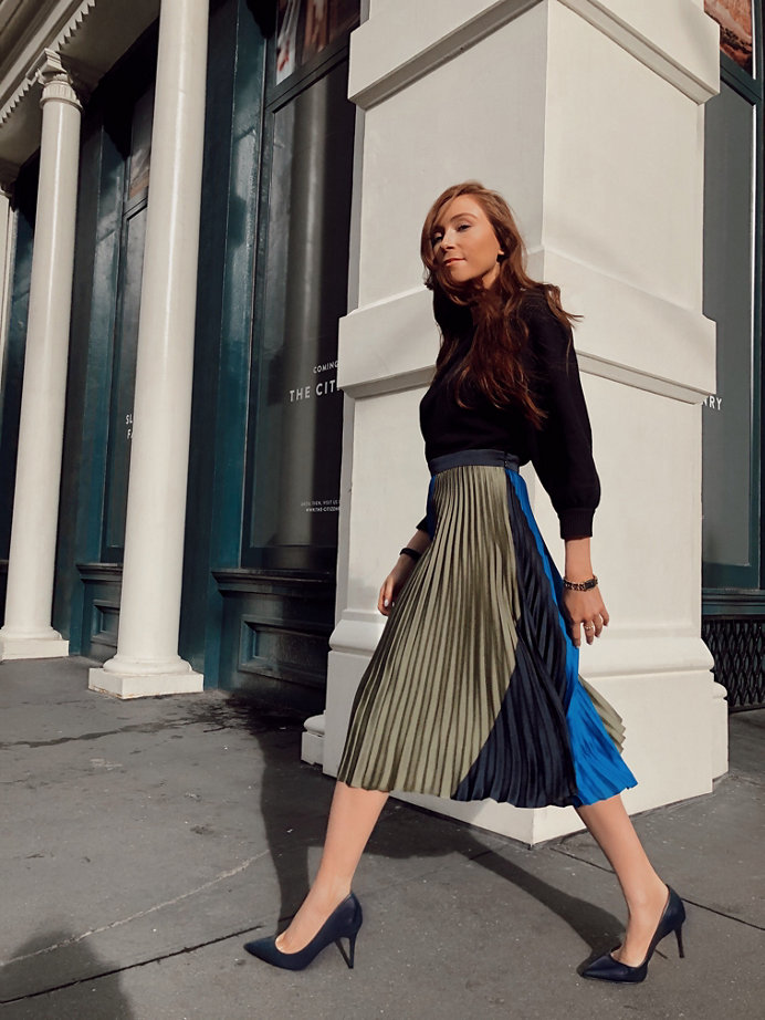 Petite Colorblock Pleated Skirt