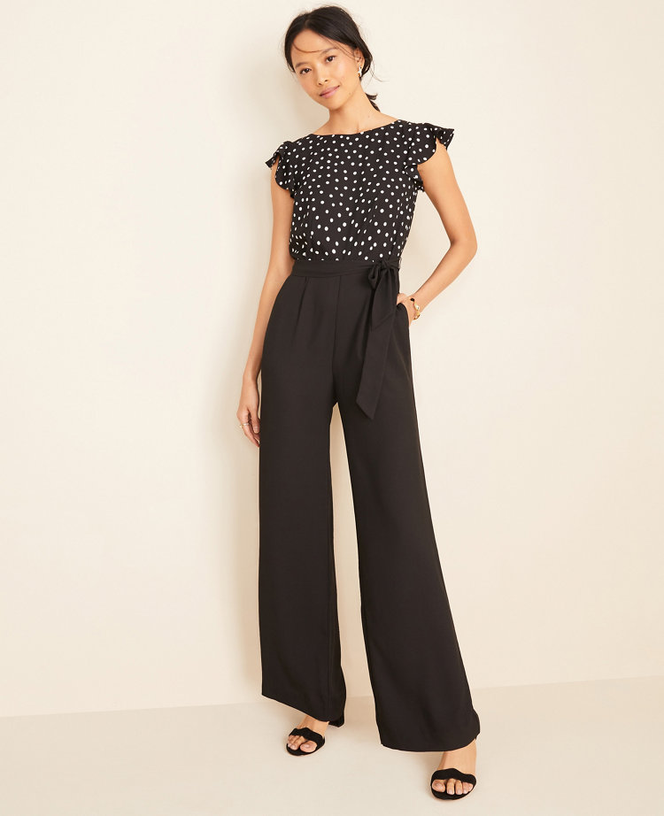 Tall Polka Dot Flutter Sleeve Jumpsuit
