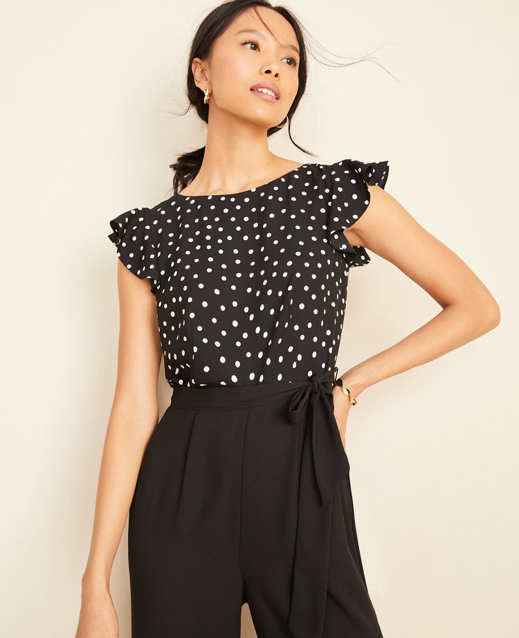 Tall Polka Dot Flutter Sleeve Jumpsuit