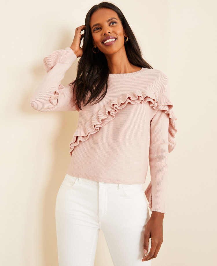 Petite Ribbed Ruffle Sweater