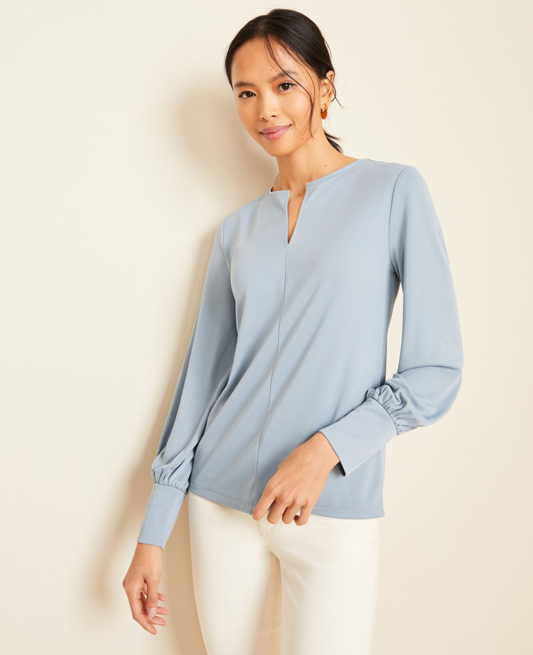 Matte Jersey Keyhole Blouse