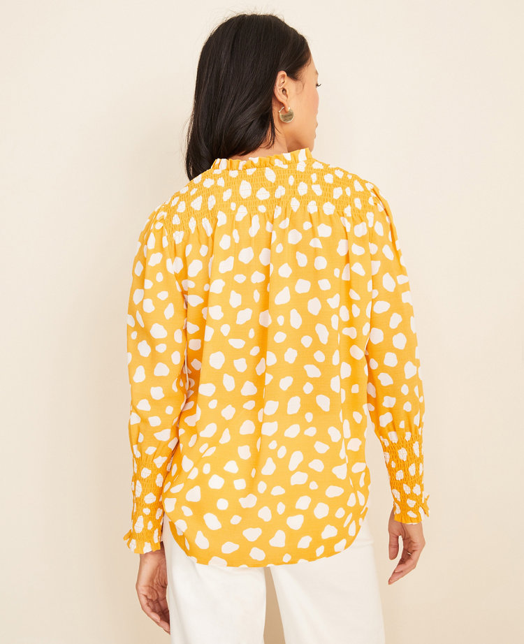 Leopard Print Smocked Tie Neck Popover