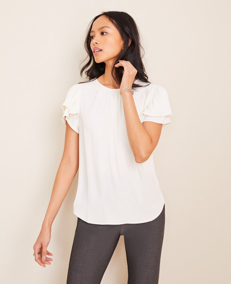 Pleated Flutter Sleeve Tee