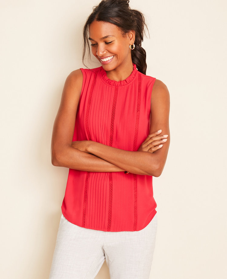 Lace Pintucked Ruffle Shell