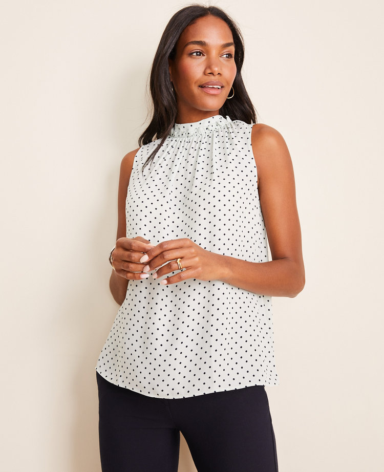 Petite Dot Ruffle Tie Back Shell