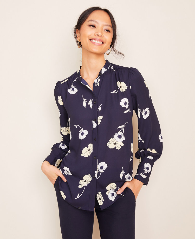 Petite Sunny Poppy Nehru Collar Blouse