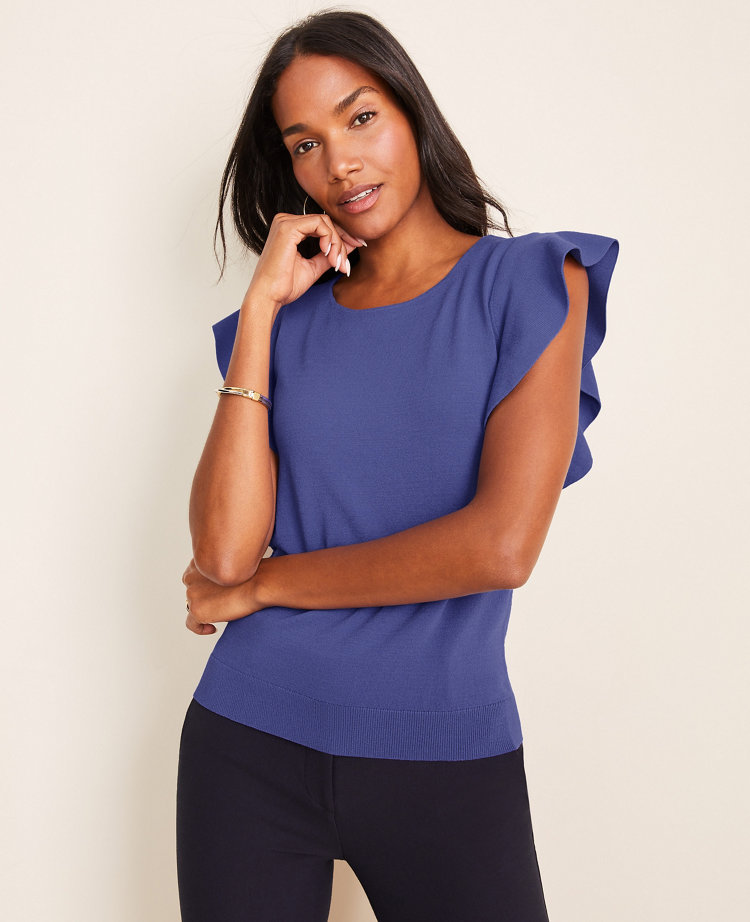 Petite Ruffle Sleeve Sweater Shell