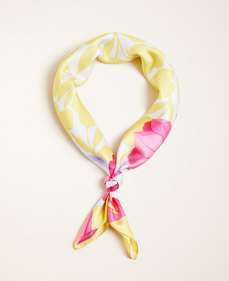 Border Floral Silk Little Scarf