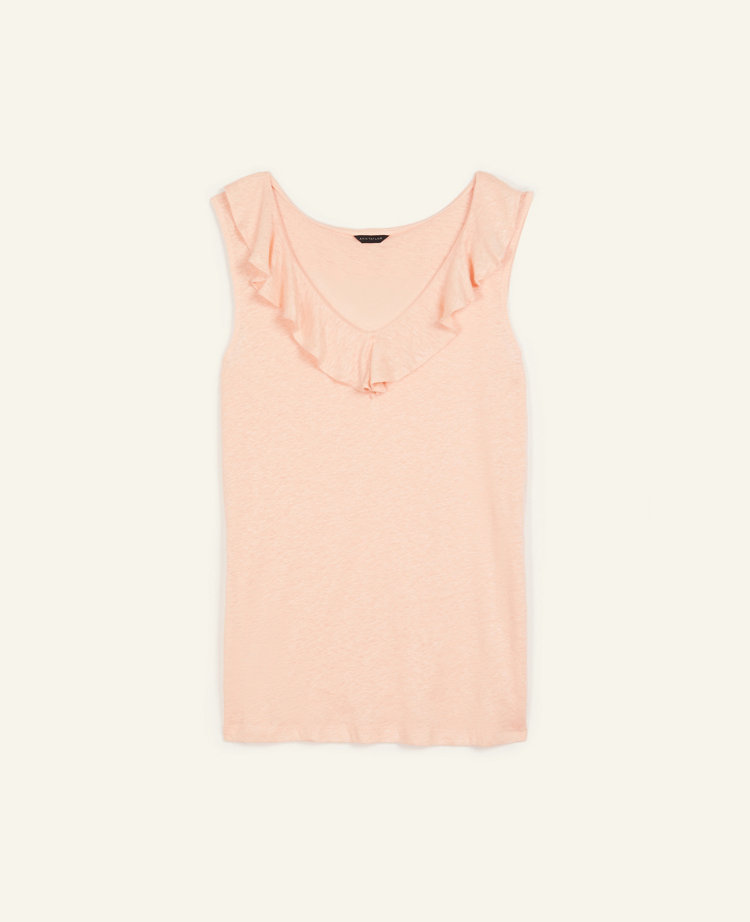Linen Ruffle Neck Shell