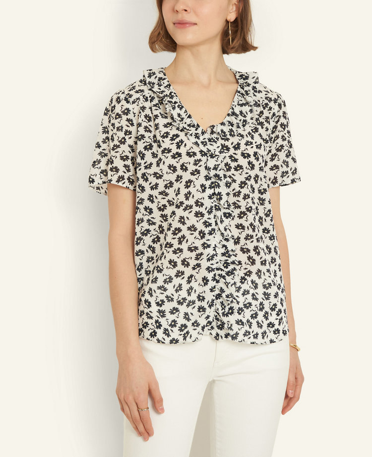 Floral Ruffle V-Neck Top
