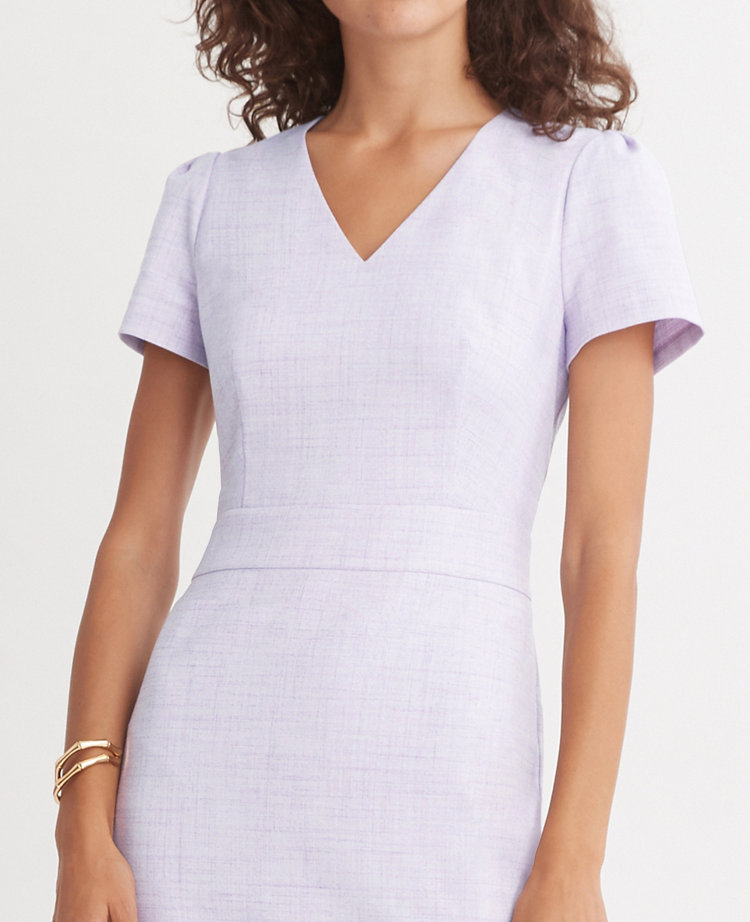 Crosshatch Puff Sleeve Sheath Dress
