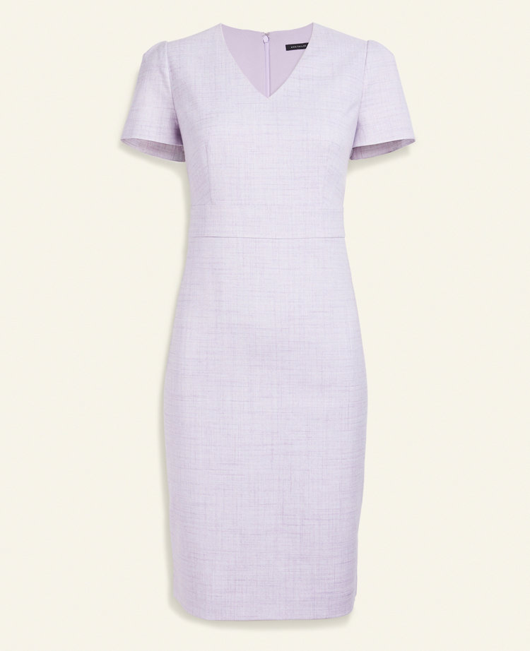 Crosshatch Puff Sleeve Sheath Dress