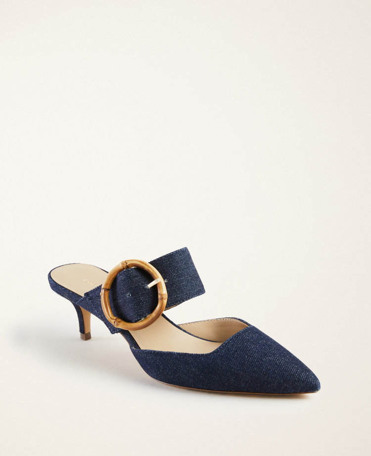 Phoenix Denim Buckle Mules