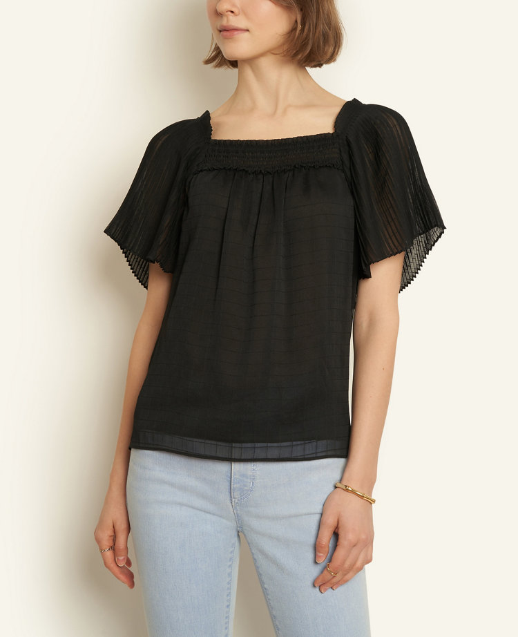 Petite Pleated Square Neck Top