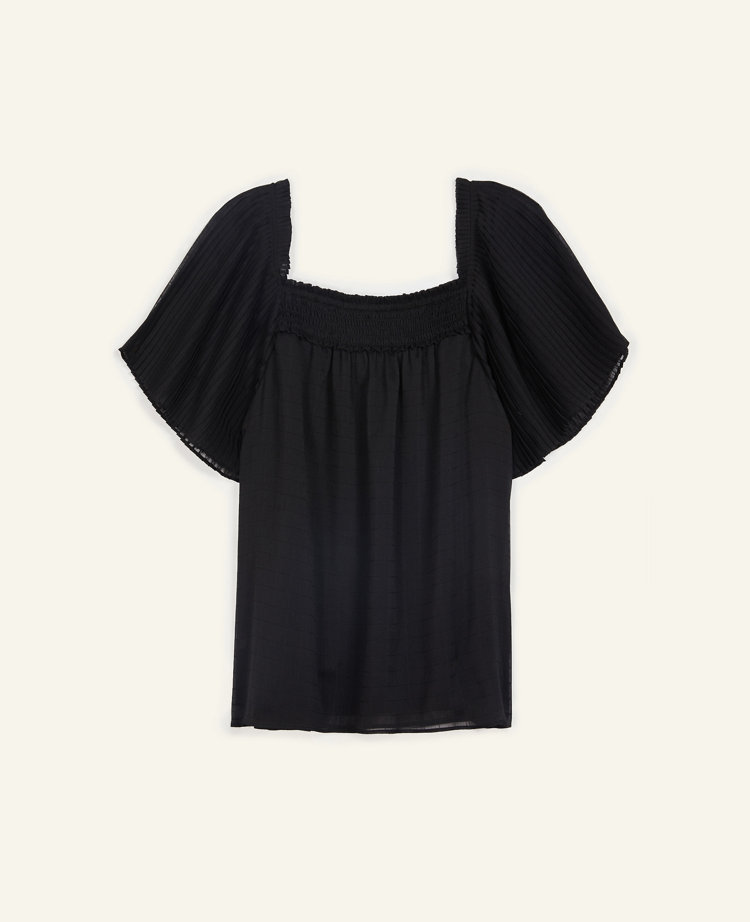 Petite Pleated Square Neck Top