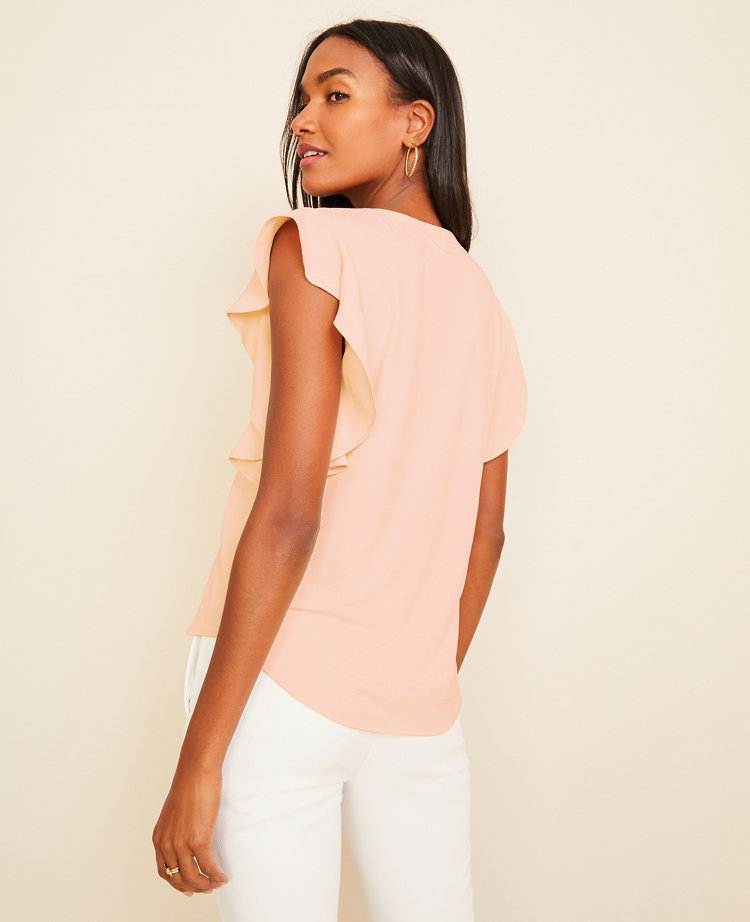 Petite Mixed Media Flutter Sleeve Shell