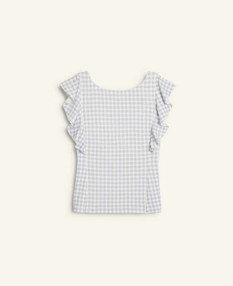 Petite Gingham Ruffle Sleeve Shell