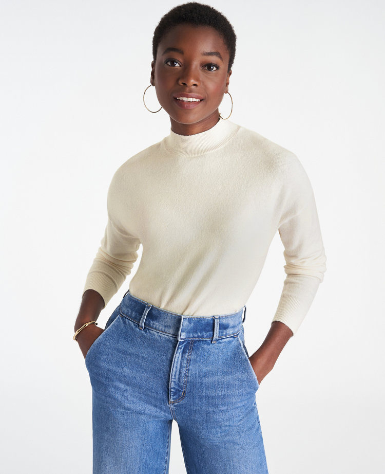 Drop Shoulder Mock Neck Sweater