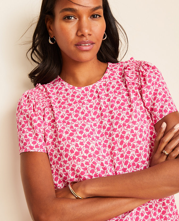 Floral Smocked Shoulder Tee