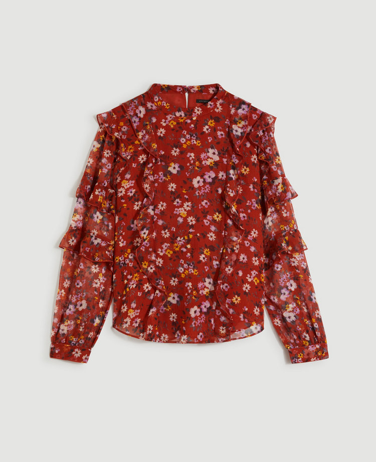 Floral Ruffle Mock Neck Top