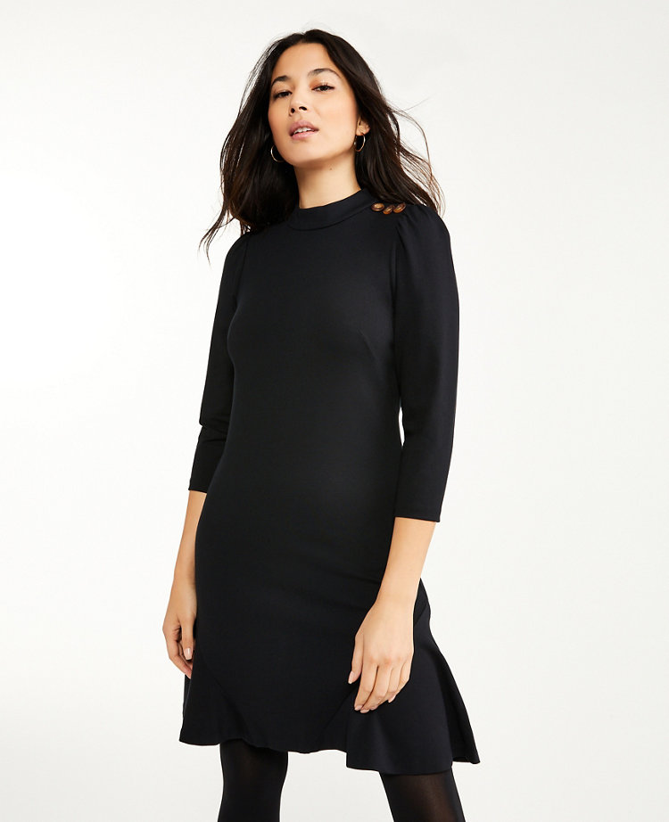 Ponte Shoulder Button Flare Dress