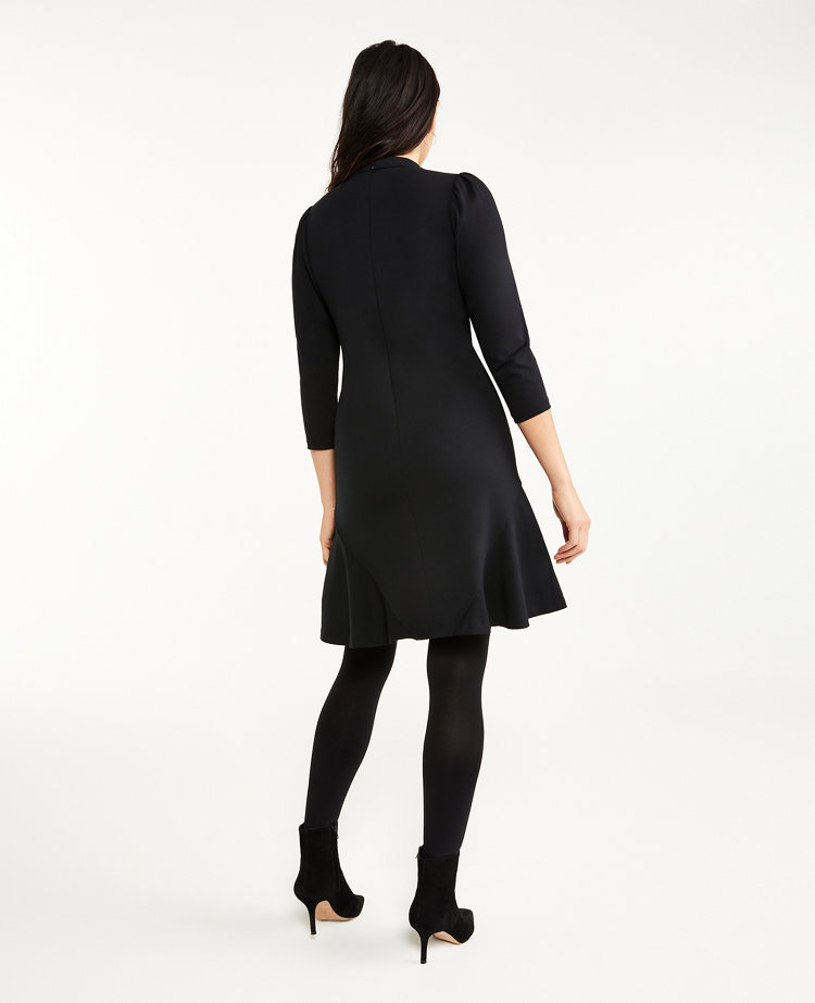 Ponte Shoulder Button Flare Dress