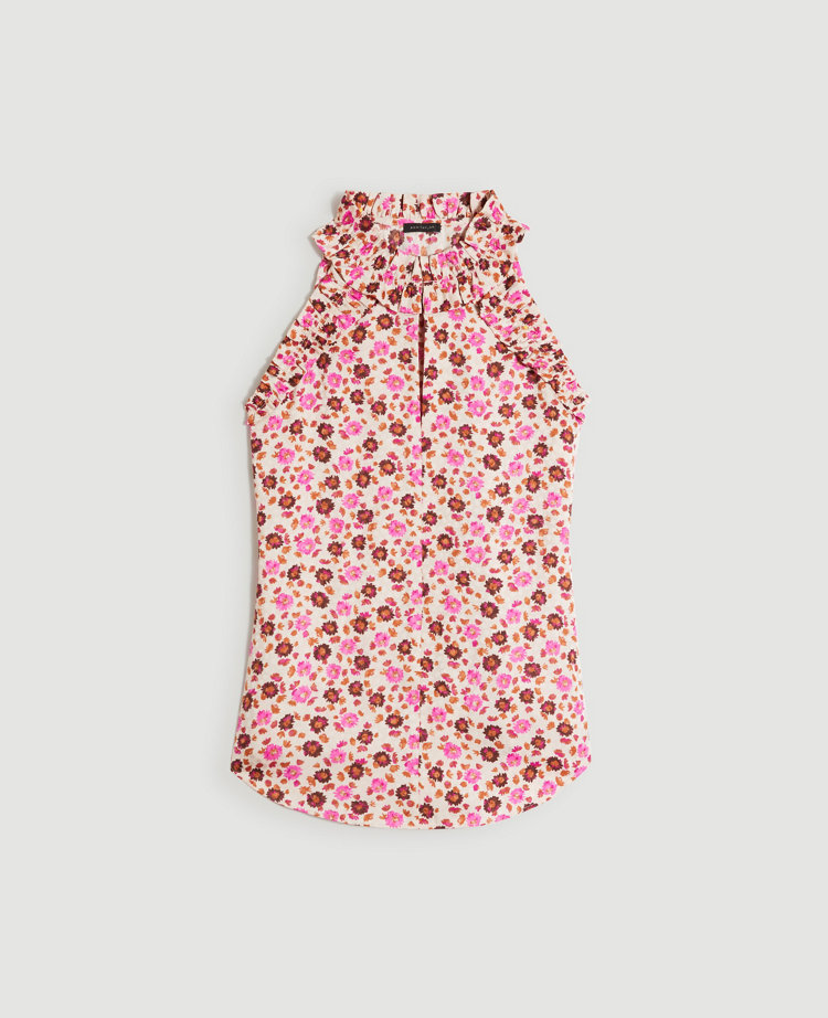 Floral Double Ruffle Neck Shell