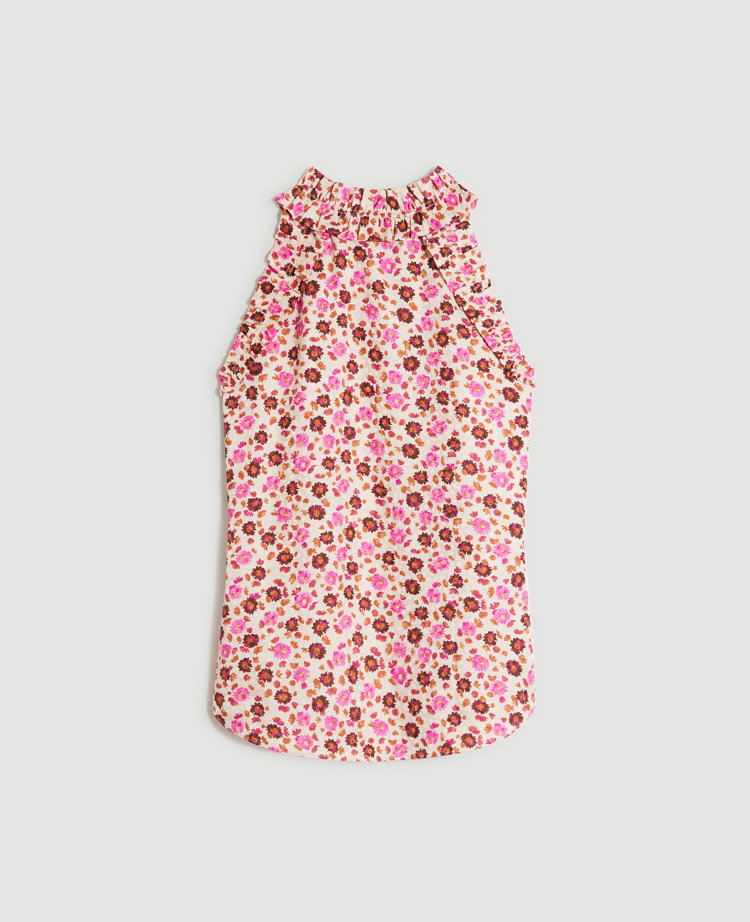 Floral Double Ruffle Neck Shell