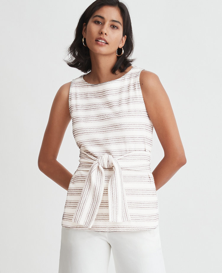 Jacquard Tie Waist Shell