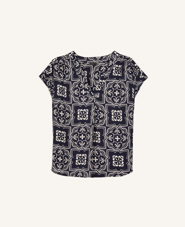 Tiled Mixed Media V-Neck Top