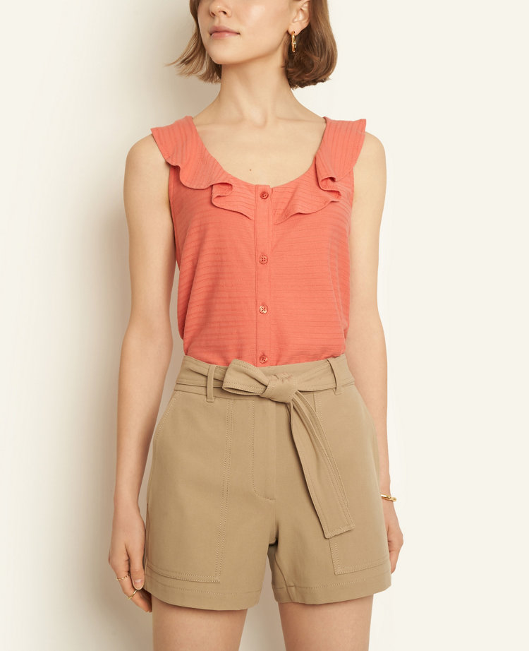 Petite Ruffle Neck Button Shell