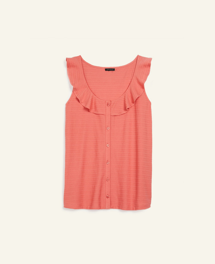 Petite Ruffle Neck Button Shell