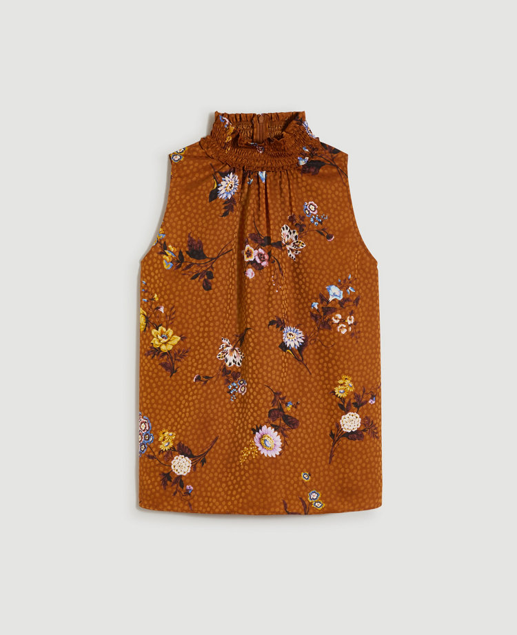 Floral Smocked Neck Shell