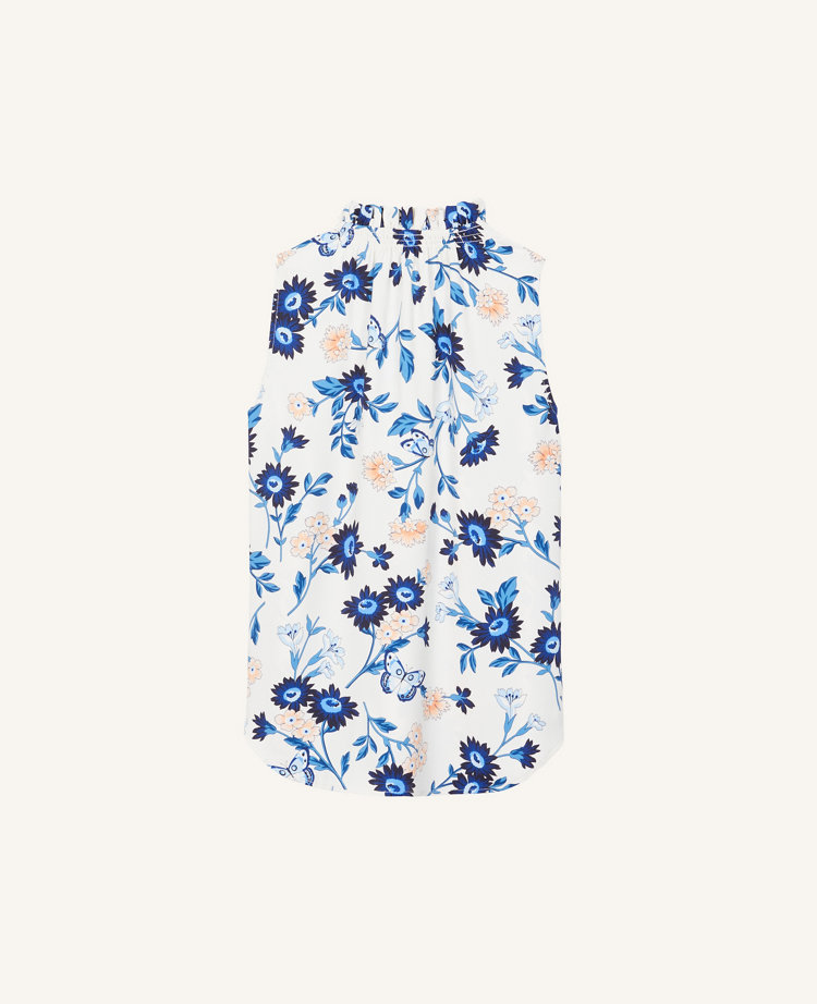 Petite Floral Smocked Ruffle Neck Shell