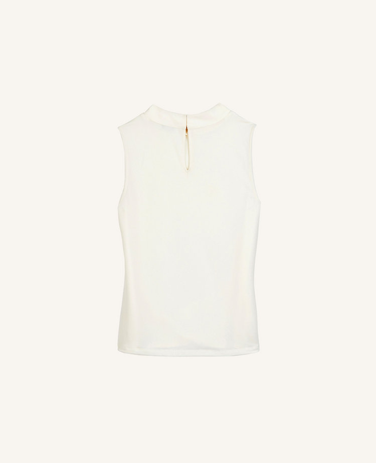 Mixed Media Tie Waist Mock Neck Shell