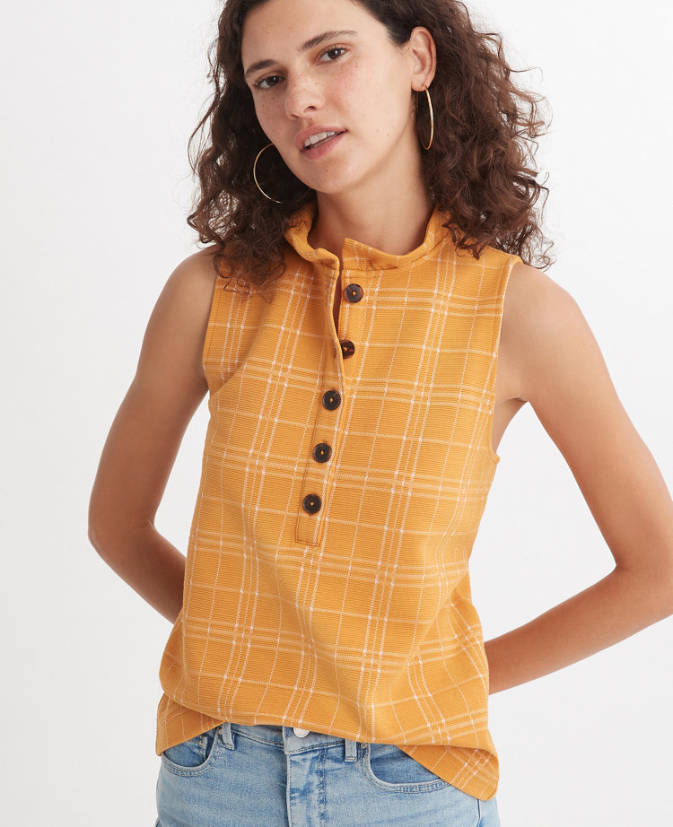 Checked Ruffle Henley Shell